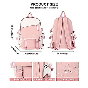 coowoz School Bag Lightweight Casual Daypack College Laptop Backpack for Men Women Water Resistant Travel Rucksack for Sports High School Middle Bookbag for girls(Pink white)