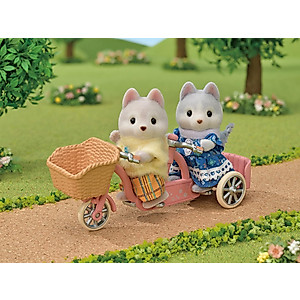 Calico Critters Husky Brother & Sister's Tandem Cycling Set, Dollhouse Playset with Figures and Accessories