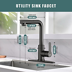 Kitchen Faucets, Brushed Grey Kitchen Faucet with Pull Down Sprayer and Deck Plate, Stainless Steel Commercial Utility Kitchen Faucets for Sink 3 Hole for Bar Rv Camper Laundry Outdoor Farmhouse Sink