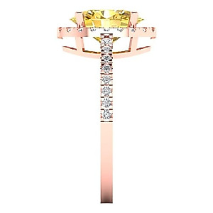 Clara Pucci 3.42ct Oval Cut Solitaire Halo Canary Yellow Simulated Diamond Designer Wedding Anniversary Bridal Ring 14k Rose Gold 9.25