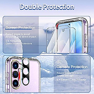 Hocase for Galaxy S23 Plus Case, (with 2 Screen Protectors + 1 Camera Protector) Shockproof Soft TPU+Hard Plastic Full Body Protective Case for Samsung Galaxy S23 Plus 5G (6.6") 2023 - Glitters