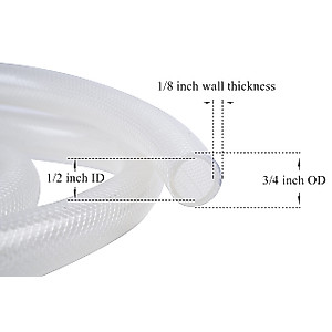 1/2" ID x 3/4" OD - 10 Ft High Pressure Braided Clear PVC Vinyl Tubing Flexible Vinyl Tube, Heavy Duty Reinforced Vinyl Hose Tubing, BPA Free and Non Toxic