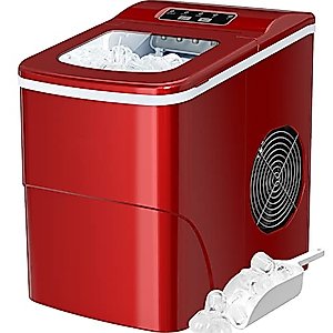 Silonn Ice Maker Machine for Countertop, 9 Bullet Cubes Ready in 6 Minutes, 26lbs 24Hrs Portable Self-Cleaning, 2 Sizes of Bullet-Shaped Home Kitchen Office Bar Party, Red