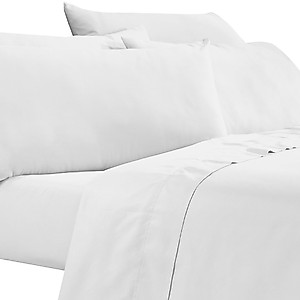 Benjara Bed Myla 4 Piece Full Size Sheet Set, Stitched, Elastic, Silky White Microfiber