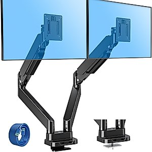 MOUNTUP Dual Monitor Mount Fits 13''-39'' Screen, Ultrawide Dual Monitor Desk Mount Hold 4.4-33 lbs, Adjustable Gas Spring Double Monitor Arms, Computer Monitor Stand with USB, VESA Monitor Bracket