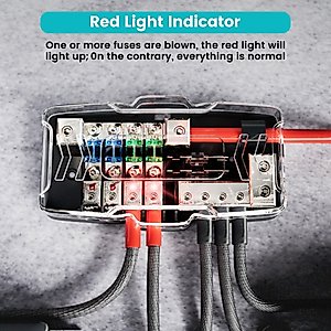 NuIth 150 AMP Car Protection Stereo Switch Fuse + 2 Way in 4 Way Out Fused Distribution Block with Red LED Indicator