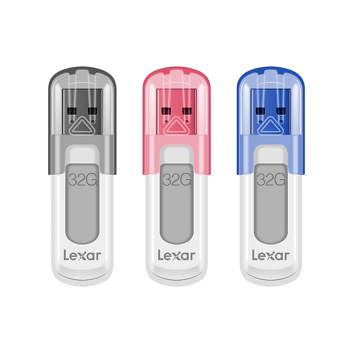 Lexar 32GB 3-Pack JumpDrive V100 USB 3.0 Flash Drive for Storage Expansion and Backup, Gray, Pink, Blue (LJDV100032G-B3NNU)