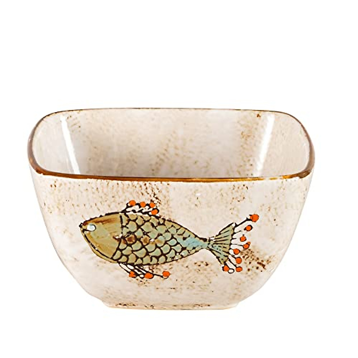 HomeVss, Stoneware Artisan Hand Painted Fish, 16pc Reactive Glaze Dinnerware Set