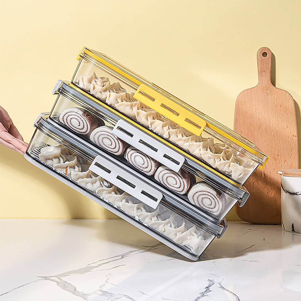 Food Storage Containers with Handles and Lids BPA Free Plastic Airtight Kitchen Home Pantry with Time Recording Organizer for Food Drinks Fruit Vegetable Meal Salad Sandwich Leak Proof