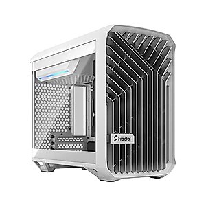 Fractal Design Torrent Nano White - Clear Tint Tempered Glass Side Panel - Open Grille for Maximum air Intake - 180mm PWM Fan Included - Type C - mITX Airflow Mini Tower PC Gaming Case