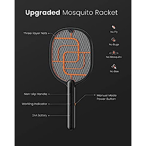 GAIATOP Electric Fly Swatter, 3000V Battery Powered Handheld Fly Zapper, 3-Layer Protection Grid Bug Zapper Racket for Home Bedroom Kitchen Office Backyard Patio Indoor Outdoor
