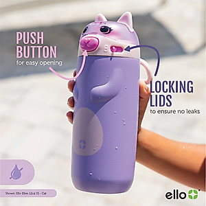 Ello Ellies 12oz Vacuum Insulated Stainless Steel Kids Water Bottle with Straw and Built-in Carrying Handle and Leak-Proof Locking Lid for School Backpack, Lunchbox and Outdoor Sports, Dino
