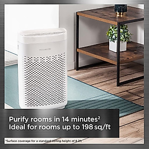 Rowenta Pure Air Essential Home Air Purifier with HEPA & Carbon Filtration removes 99.98% with 3-level filtration, CADR 128 sq/ft, White