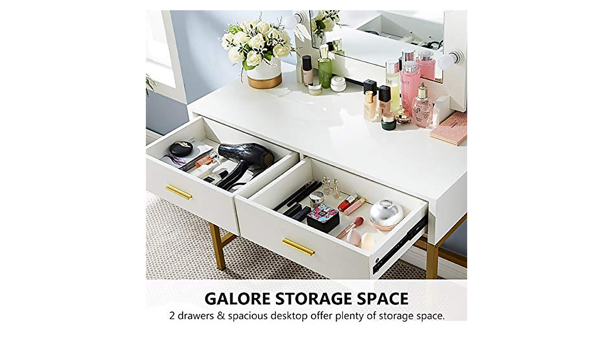 Tribesigns Lighted Vanity Table with Mirror & 2 Drawers | Stylish ...