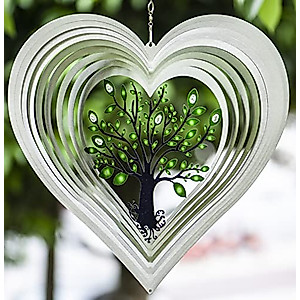Heart Wind Spinners with Crystals for Yard and Garden, Metal Ornaments for Garden Décor, Outdoor Wind Spinner, Heart Décor Gifts, Outdoor Garden Decoration, 15 inch Heart Wall Décor by ISEO