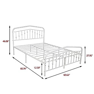 Zoophyter Metal Platform Bed Frame Queen Size No Box Spring Needed with Headboard Footboard Premium Steel Slat Support White