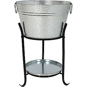 Sunnydaze Ice Bucket Drink Cooler with Stand and Tray - Pebbled Galvanized Steel - Holds Beer, Wine, Champagne and More