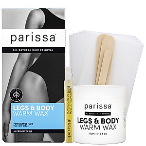 Parissa Legs & Body Warm Wax Kit, Salon-Style Microwavable Formula for Coarse Hair Removal on Face or Body, At-Home Waxing Kit
