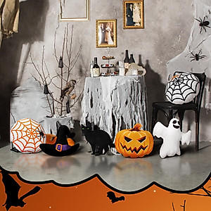 Qunclay 6 Pcs Halloween Pillows Pumpkin Throw Pillow Black Cat Witch Hat Ghost Spider Web Shaped Plush Pillow Halloween Throw Pillows Halloween Decor for Sofa Bed Children Party Gift Stuffed Plush