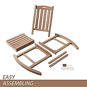 EFURDEN Extra Oversize Rocking Chair, High Backrest, All Weather and Heavy Duty Rocking Chair with 350lbs Capacity, Rocker for Outdoor and Indoor, Teak
