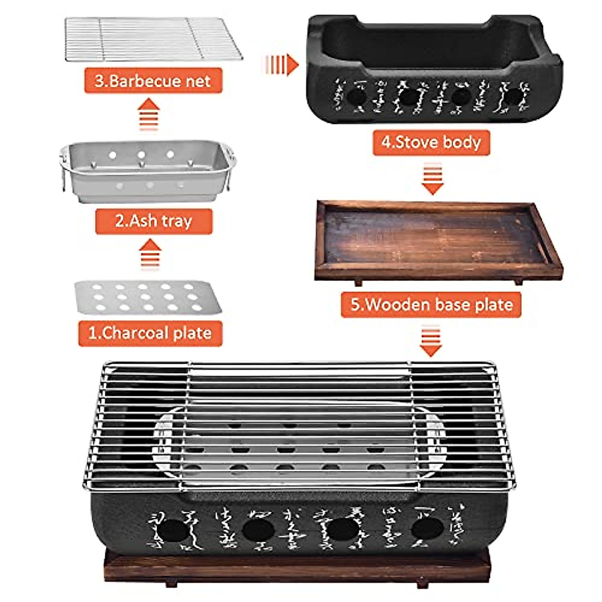 Japanese Style BBQ Grill,14 x 6.9 x 4 inches Portable Barbecue Stove Aluminium Alloy Charcoal Stove with Wire Mesh Grill and Base Japanese Tabletop Household Barbecue Tools