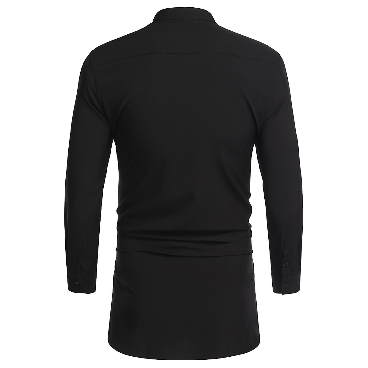 COOFANDY Men's African Dashiki Print Shirt Long Sleeve Button Down Shirt Bright Color Tribal Top Shirt Solid Black