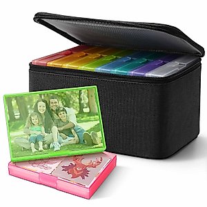 DEPAD 4 x 6 Photo Storage Box Extra Large Capacity, 8 Inner Photo Box Hold 800 Pictures with Lightproof Zipper Bag, Seed Storage Organizer for Scrapbooking with Handle (Rainbow)