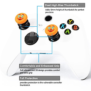 Playrealm FPS Thumbstick Extender &Texture Rubber Silicone Grip Cover 2 Sets for Xbox Series X/S & Xbox One Controller(Joker Orange)