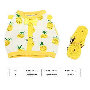 01 Puppy Harness, Adjustable Rabbit Harness Cute with Leash for Rabbits for Guinea Pigs for Ferrets for Chinchillas(L, Yellow Pineapple)