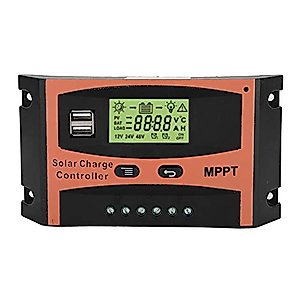 Qiilu 40A Solar Charge Controller, 12V/24V MPPT Solar Panel Regulator LCD Screen with Dual USB Port Auto Battery Controller