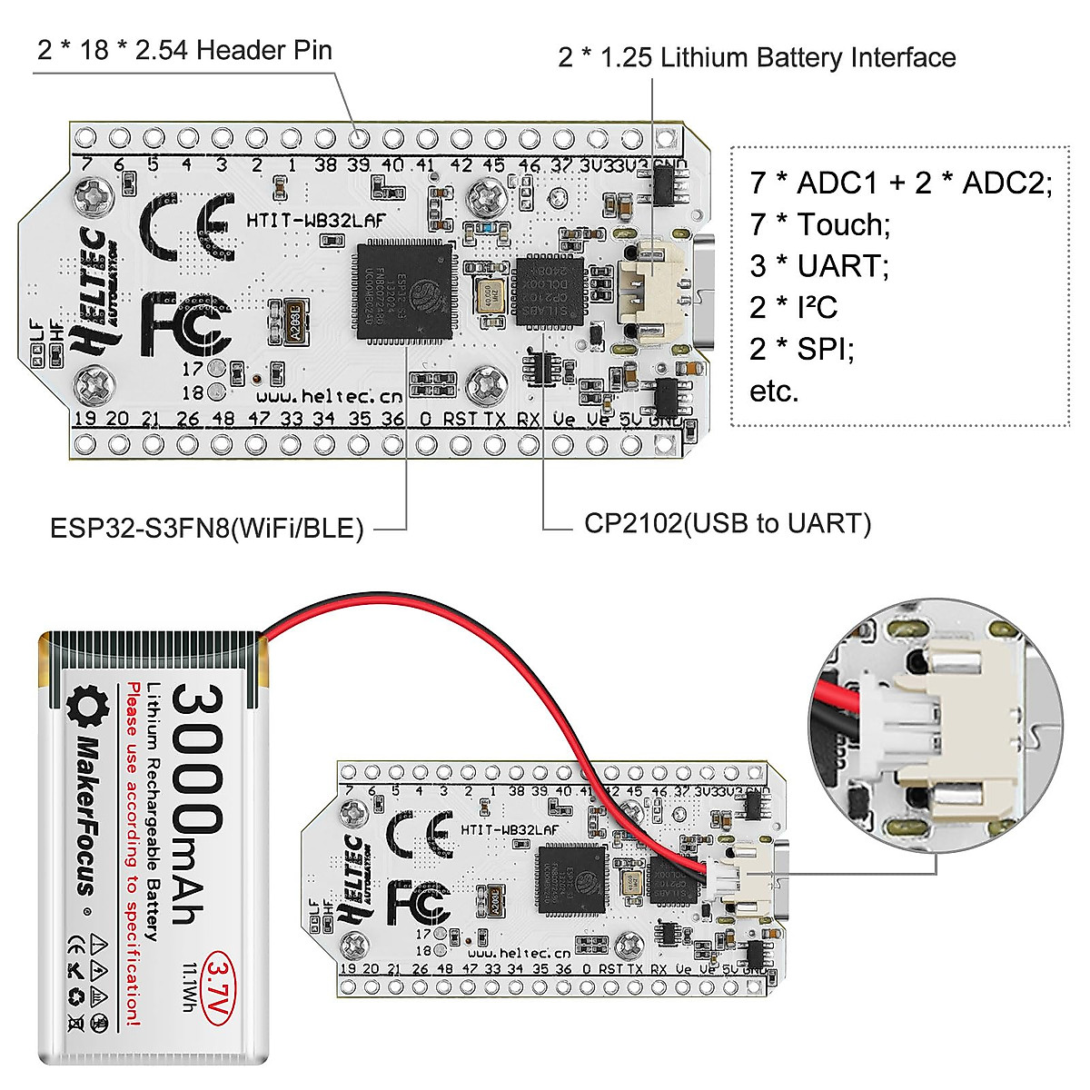 MakerFocus ESP32 LoRa V3 Development Board with 915 MHz Antenna Integrated WiFi Bluetooth SX1262 CP2102 0.96-inch OLED Display Type C for Meshtastic IoT Arduino Intelligent Scenes