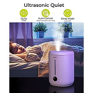 Cool Mist Air Humidifiers For Bedroom Large Room, Syvio 2.8L Smart Humidity Sensor, Easy to Clean for Baby Home Top Fill, Essential Oil Diffuser, Ultrasonic Quiet, 360° Nozzle