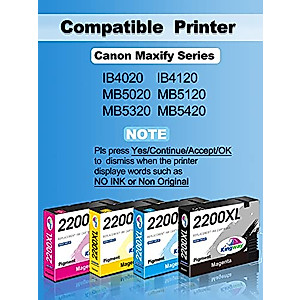 2200XL Ink Cartridges of Kingway Compatible for Canon PGI 2200XL PGI-2200 PGI-2200 XLwork with Maxify MB5320 MB5420 MB5120 MB5020 iB4120 iB4020 Printer (Black, Cyan, Magenta, Yellow) 4 Pack
