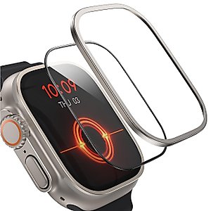 Lamicall [Titanium Alloy Frame Screen Protector for Apple Watch Ultra 49mm, 2 Pack 9H Tempered Glass Film with Easy Alignment Tool Kit, Full Coverage Protective Waterproof Case for iwatch Ultra 2022