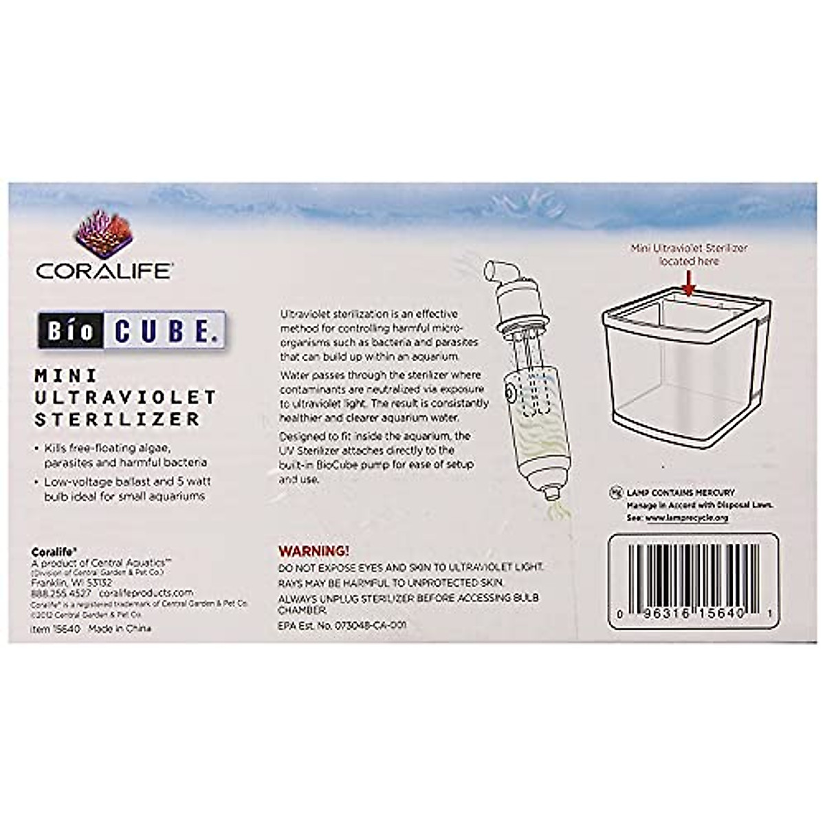 Coralife Biocube Ultraviolet Sterilizer Mini, 5 Watt UV Lamp