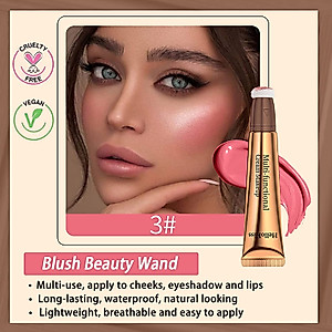 3 Pcs Contour Beauty Wand, Contour & Blush & Highlighter Stick Set with Cushion Applicator, Long Lasting Smooth Natural Matte Finish, Blendable Silky Cream Glowing Makeup Stick