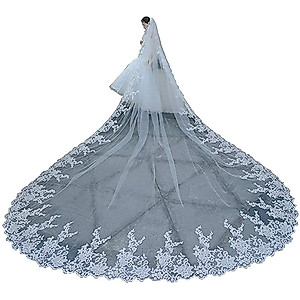 FAIOKAVER Wedding Veils Long Cathedral Full Floral Lace Egde 1 Tier with Comb…