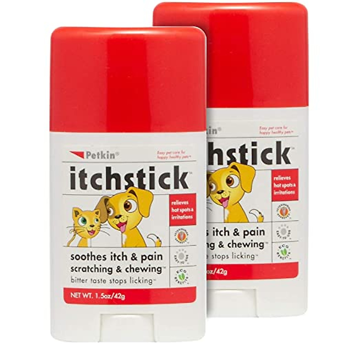 Petkin Anti Itch Stick for Pets - Simply Rub on Anytime to Provide Pain & Itching Relief for Dogs & Cats on Contact - Bitter Taste Stops Licking & Chewing - 1.5oz -Ideal for Home or Travel (2pk)