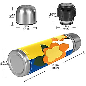 Stainless Steel Leather Vacuum Insulated Mug Flowers Thermos Water Bottle for Hot and Cold Drinks Kids Adults 16 Oz