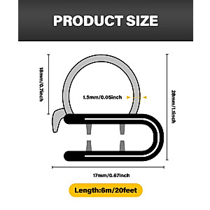 ESEWALAS 10FT/20FT Universal Automotive Door Seal Strip,U-Shape Car Door Rubber Seal Strip Trim Seal with Side Bulb,Self-Adhesive Car Weather Stripping Seal Strip,Home Applications (20Ft)