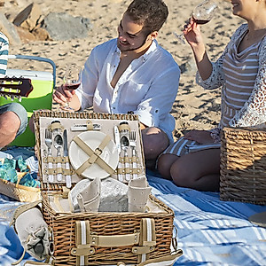 19Pcs Picnic Basket for 2 with Insulated Liner and Waterproof Picnic Blanket Wine Pouch, Large Wicker Picnic Hamper for Camping,Outdoor,Valentine Day,Thanks Giving,Birthday Christmas for Couples