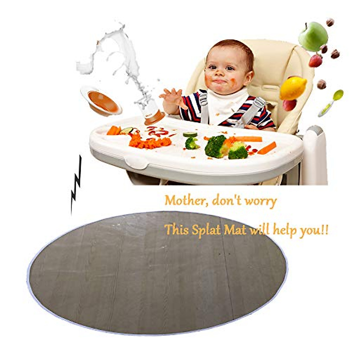 Loodial Floor Mat Plastic Splat Mat Highchair Mat for Floor, Waterproof High Chair Floor Protector, Multi-Purpose Playmat for Playing and Feeding, Clear, Round, Non Slip