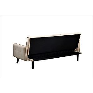 Container Furniture Direct Hash Sleeper Sofa Bed with Folding Backrest, Cup Holder and Linen Fabric Upholstery, Convertible Couch for Living Room and Small Spaces, 72", Full, Biscuit