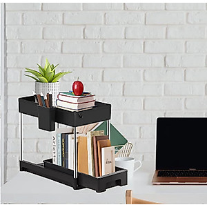 WAYLHECT Under Sink Organizer,2 Tier Under Bathroom Sink Organizers and Storage for Kitchen, Bathroom Black