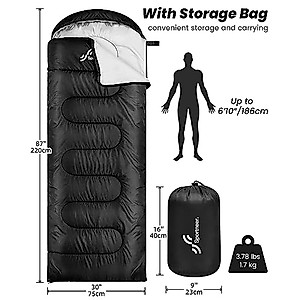 Sleeping Bags for Adults, Sportneer Sleeping Bag 3-4 Season Warm Weather Waterproof Lightweight Camping Sleeping Bag for Camping Backpacking Hiking Outdoor Travel