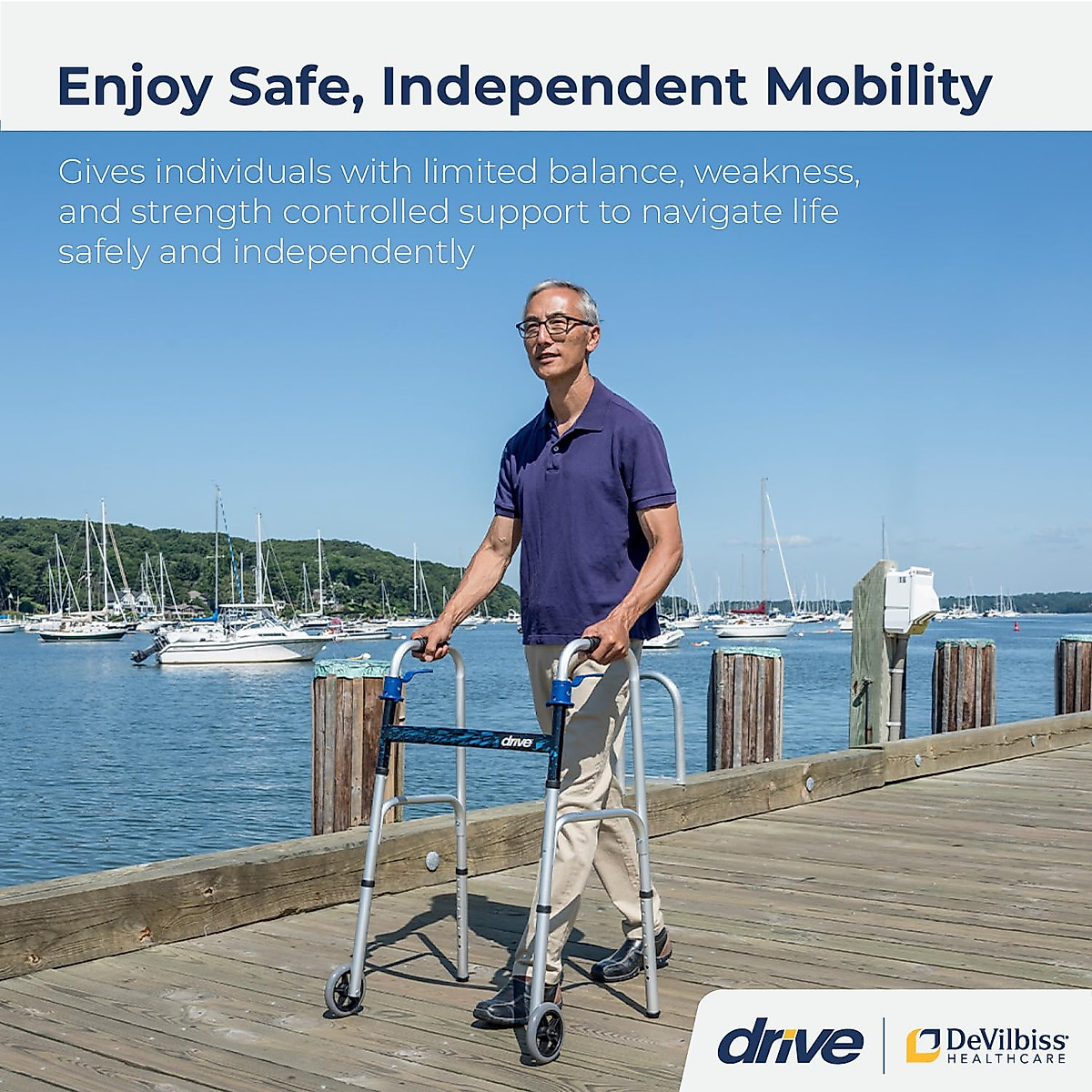 Drive Medical 10226-1 Trigger Release Folding Walker, Brushed Steel