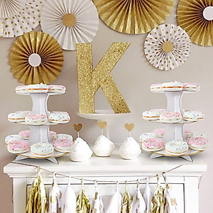 2 Set White and Gold 3-Tier Round Cardboard Cupcake Stand for 24 Cupcakes Perfect for Oh Baby Bridal Shower Birthday Party Supplies (White)