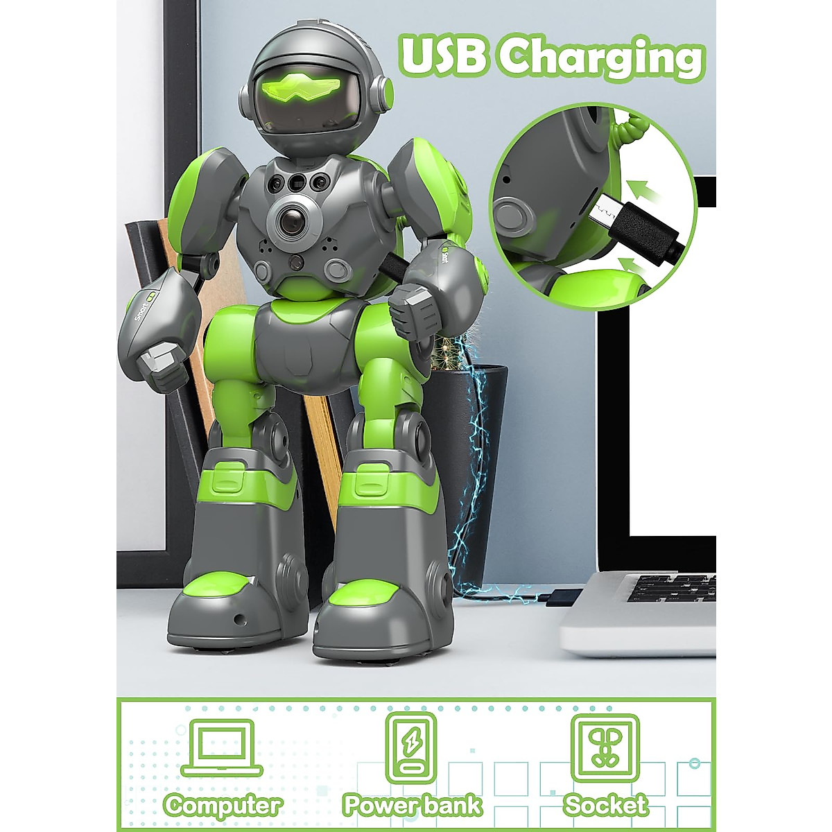 YUANJIROT Robot Toys for Kids, Boy RC Gesture Sensing Toy, Interactive Recordable Programmable Robot Gift for Boys Girls Aged 5-7