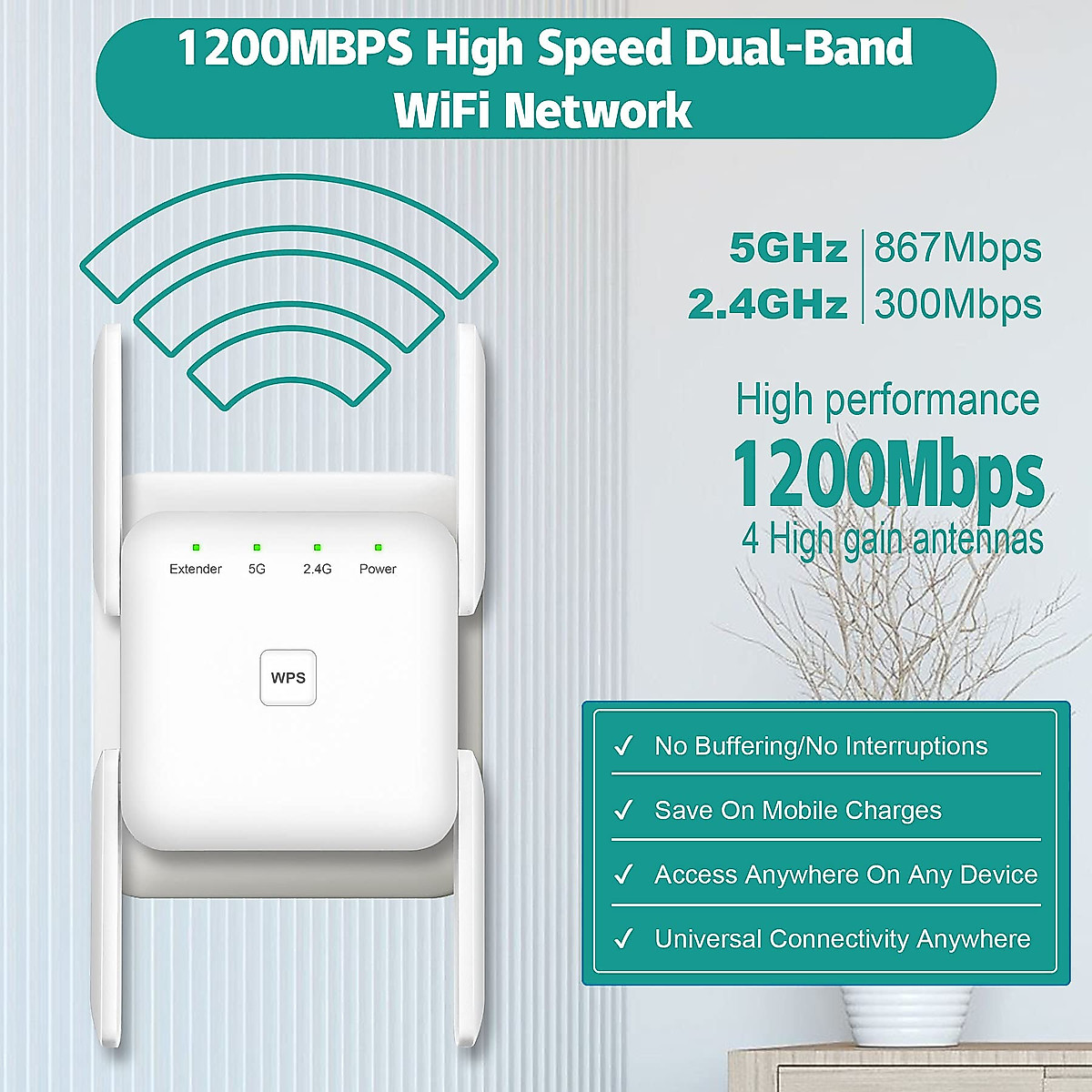 AILIYZ WiFi Extender, WiFi Booster to Extend Range of WiFi Internet Connection, Indoor and Outdoor Repeater Signal Booster, Up to 1200Mbps Speed Dual Band 2.4G/5G WiFi Repeater (White)
