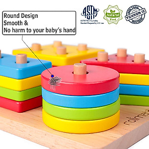 rolimate Educational Toy Toddler Toy for 2 3 4+ Years Old Boy Girl Wooden Puzzle Shape Sorter Preschool Learning Toy Sensory Toy Montessori Developmental Sorting Stacking Toy for Toddlers Babies Kids